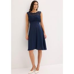 bonprix Damen Minikleid "Minikleid mit Spitze", blau, Gr. 42, Obermaterial: 100% Polyester. Futter: 100% Polyester. Spitze: 100% Polyester, Kleider,