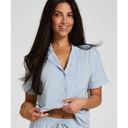Hunkem&ouml;ller HUNKEM&Ouml;LLER Damen Pyjama "Essential Jersey Short-Sleeved Jacket", Gr. XS, blau, 92% Viskose, 8% Elasthan, Homewear-Sets