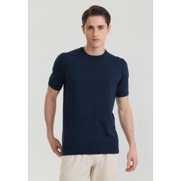 FELIX HARDY Herren T-Shirt "Basic-Strick-T-Shirt mit Rundhalsausschnitt", blau, Gr. XL, 100% Baumwolle, Shirts