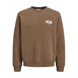 Jack & Jones JACK & JONES Herren Sweatshirt "JJAERO SWEAT CREW NECK", braun, Gr. XS, bedruckt, angeraute Sweatware, Obermaterial: 65% Polyester, 35% Baumwolle,