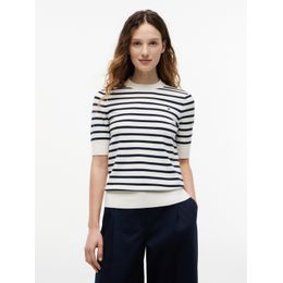 Tommy Hilfiger Damen Kurzarmpullover "CO JERSEY FINE GG C-NK SS SWT", wei&szlig;, Gr. S, gestreift, Feinstrick, Obermaterial: 67% Baumwolle, 33% Polyamid,