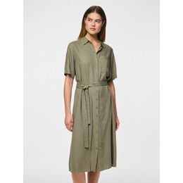 Pieces Damen Hemdblusenkleid "PCPIA 2/4 MIDI SHIRT DRESS WVN NOOS", gr&uuml;n, Gr. XL, unifarben, Web, Obermaterial: 70% Viskose, 30% Leinen, Kleider, mit