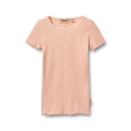 Wheat M&auml;dchen T-Shirt "Wheat Rippen T-Shirt S/S Katie", rosa, Gr. 98, unifarben, 48% Baumwolle (Bio), 48% Modal, 4% Elasthan, Shirts