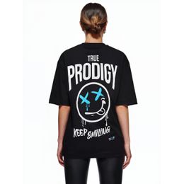 Trueprodigy Damen Oversize-Shirt "Kenji F Logo Print Oversized Rundhals", schwarz, Gr. S, Obermaterial: 100% Baumwolle CO., Shirts