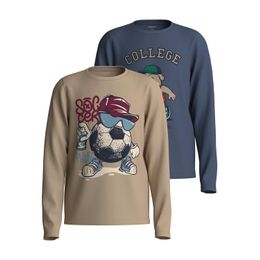 name it Jungen Langarmshirt "NKMVUX 2P LS TOP", blau, Gr. 134, bedruckt, Jersey, Obermaterial: 95% Baumwolle, 5% Elasthan, Shirts, Baumwollmischung,