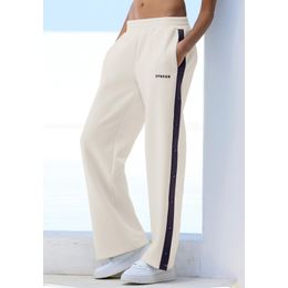 Damen Relaxhose, beige, Gr. L, Copenhagen Studios, unifarben mit Farbeinsatz, Trikot, Obermaterial: 75% Polyester, 17% Viskose, 8% Elasthan, Hosen,