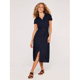 Apricot Damen Midikleid "Vintage-Knopfkleid", blau, Gr. 42, uni, gewebt, Obermaterial: 80% Viskose CV. 20% Leinen LI., Kleider, mit G&uuml;rtel
