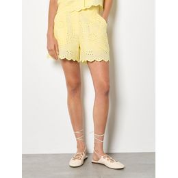 Apricot Damen Shorts "Mini-Shorts mit Wellenkante", gelb, Gr. 40, uni, gewebt, Obermaterial: 100% Baumwolle CO., Hosen, mit Stickerei