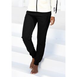 Damen Sweathose, BENCH. LOUNGEWEAR, Gr. 32, schwarz, Jersey, Obermaterial: 60% Baumwolle, 40% Polyester, bedruckt, unifarben, Hosen, mit