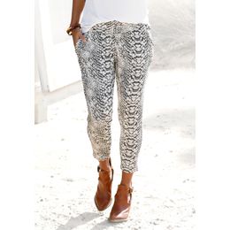 Lascana Damen Strandhose "in l&auml;ssiger 7/8-L&auml;nge", beige, Gr. 36, Jersey, Obermaterial: 95% Viskose, 5% Elasthan, Hosen, mit Alloverprint,