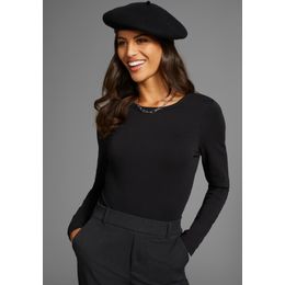 Laura Scott Damen Langarmbody, schwarz, Basic, Gr. 46, unifarben, Jersey, Obermaterial: 95% Baumwolle, 5% Elasthan, Bodys, aus elastischer
