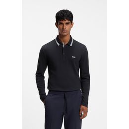 BOSS Green Herren Langarm-Poloshirt "Plisy", schwarz, Gr. XL, Jersey, Obermaterial: 100% Baumwolle, Shirts, mit Streifen am Kragen