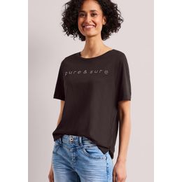 Street One Damen T-Shirt, schwarz, Gr. 38, bedruckt, Web, 50% Baumwolle, 50% Modal, Shirts, mit Wording
