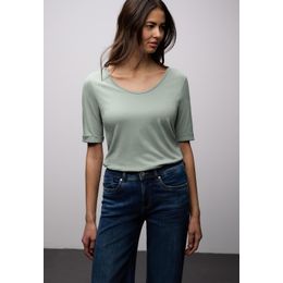Street One Damen T-Shirt, gr&uuml;n, Gr. 38, unifarben, Web, 50% Modal, 50% Baumwolle, Shirts, mit V-Ausschnitt
