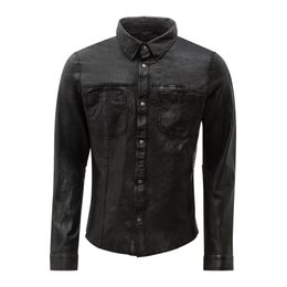 RICANO Herren Langarmhemd "Lederjacke Reverse Shirt", schwarz, Gr. 4XL, Obermaterial: 100% Lammnappaleder LANA., Hemden, Handgefertigt aus echtem