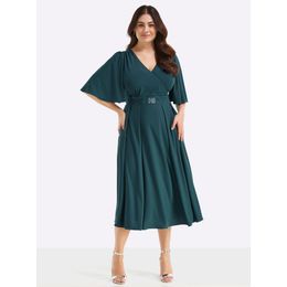 sheego Damen Abendkleid "Abendkleid", gr&uuml;n, Gr. 54, unifarben, Cr&ecirc;pe, 95% Polyester, 5% Elasthan, Kleider