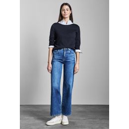 Street One Damen Strickpullover, blau, Gr. 34, unifarben, Stoff, 60% Viskose, 40% Baumwolle, Pullover, mit U-Boot-Ausschnitt