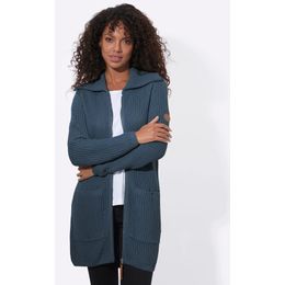 Casual Looks Damen Longstrickjacke, blau, Gr. 42, unifarben, 50% Baumwolle, 50% Polyacryl, Strickjacken