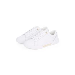 Tommy Hilfiger Damen Plateausneaker "CHIC COURT SNEAKER", Gr. 37, wei&szlig;, Leder, Schuhe, Freizeitschuh, Halbschuh, Schn&uuml;rschuh, goldfarbenes