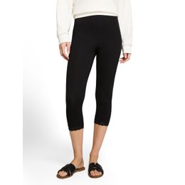 Damen Leggings, schwarz, Gr. L, Tom Tailor Denim, unifarben, Web, Obermaterial: 95% Baumwolle, 5% Elasthan, Hosen, mit Spitzen-Details am Bein
