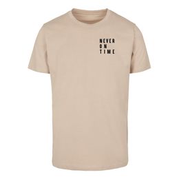 Merchcode T-Shirt 'Never On Time' Damen Gr&ouml;&szlig;e 6XL sand / schwarz