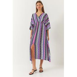 Bianco Lucci Kleid Damen Gr&ouml;&szlig;e 36 hellbeige / grau / violettblau / hellpink