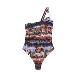 next Badeanzug Damen Gr&ouml;&szlig;e XS himmelblau / braun / hellbraun / schwarz