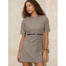 Trendyol Kleid Damen Gr&ouml;&szlig;e 40 braun / brokat / schwarz / wei&szlig; Sommerkleid