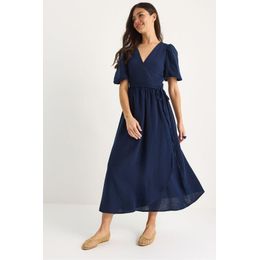 Strukturiertes V-Ausschnitt Midikleid mit Wickelverschluss