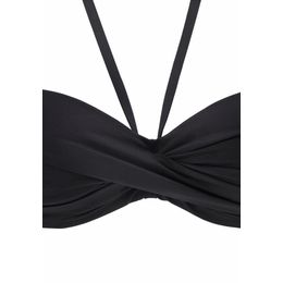 Lascana Damen B&uuml;gel-Bandeau-Bikini, schwarz, Gr. 44, gl&auml;nzend, unifarben, Polyamid, Bikini-Sets, mit verschiedenen Tr&auml;gervarianten