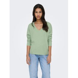 Only Damen V-Ausschnitt-Pullover "ONLRICA LIFE L/S V-NECK PULLO KNT NOOS", gr&uuml;n, Gr. L, meliert, Strick, Obermaterial: 93% Polyester, 4% Nylon, 3%