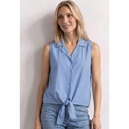 Street One Damen Blusentop, blau, Gr. 36, gestreift, Web, 97% Baumwolle, 3% Metallfasern, Blusen, im Streifen-Design