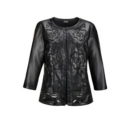 GOLDNER Damen Kurzjacke "Kurzgr&ouml;&szlig;e Kurzjacke in Lederoptik mit Lochstickerei", schwarz, Gr. 23, Obermaterial: 50% Polyester PES. 50% Polyurethan PU.,