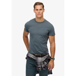 Superdry Herren Rundhalsshirt "ESSENTIAL LOGO EMB TEE", blau, Gr. XL, unifarben, Single Jersey, Obermaterial: 100% Baumwolle, Shirts, Baumwolle, slim