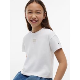 Tommy Hilfiger M&auml;dchen T-Shirt, wei&szlig;, Gr. 10, unifarben, Single Jersey, Obermaterial: 100% Baumwolle, Shirts, Regular Fit, Rundhalsausschnitt, reine
