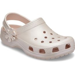 Crocs M&auml;dchen Clog "Classic Pearl Shine Clog K", Gr. 34, beige, Croslite , schimmernd, Schuhe, Sommerschuh, Schlappen, Sandale mit Bl&uuml;tenapplikation