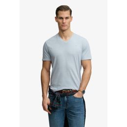 Superdry Herren Rundhalsshirt "CLASSIC COTTON LINEN VEE", blau, Gr. L, unifarben, Single Jersey, Obermaterial: 80% Baumwolle, 20% Leinen, Shirts,