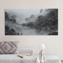 Bilderwelten Akustikbild Dschungel im Nebel Schwarz Wei&szlig;