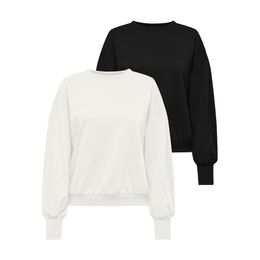 Only Damen Sweatshirt "ONLBROOKE L/S O-NECK SOLID 2 PACK SWT", schwarz-wei&szlig;, Gr. L, unifarben, Sweatware, Obermaterial: 60% Baumwolle, 40% Polyester,