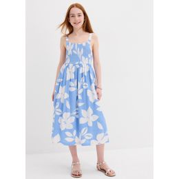 bonprix M&auml;dchen Midikleidmittelblau, wei&szlig; floral, Gr. 134, Obermaterial: 100% Viskose. Futter: 100% Baumwolle, Kleider, knieumspielende L&auml;nge, mit