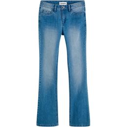 bonprix Damen Schlagjeans "Flared Jeans Mid Waist, Stretch", blau, Gr. 44, Obermaterial: 82% Baumwolle, 17% Polyester, 1% Elasthan, Jeans,