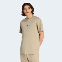 Herren T-Shirt "ESSENTIALS SMALL LOGO SINGLE JERSEY", beige, Gr. S, adidas Sportswear, Obermaterial: 100% Baumwolle, Shirts, sportliches