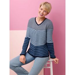 Classic Basics Damen Strickpullover "Langarm-Pullover", blau, Gr. 46, gemustert, gestreift, mehrfarbig, 100% Polyacryl, Pullover