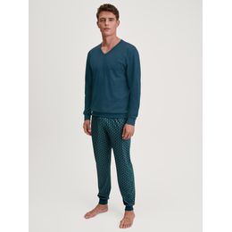 Calida Damen Schlafanzug "Relax Imprint 3", Gr. XXL, blau, Single Jersey, Obermaterial: 100% Baumwolle, Homewear-Sets, Gemustertes Oberteil mit
