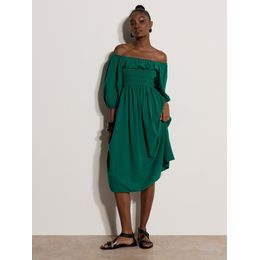 Apricot Damen Midikleid "Midi-Kleid im Milchm&auml;dchen-Stil mit R&uuml;schen", gr&uuml;n, Gr. 42, uni, gewebt, Obermaterial: 100% Baumwolle CO., Kleider, Gerafft