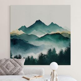 Bilderwelten Akustikbild Aquarellierte Berglandschaft