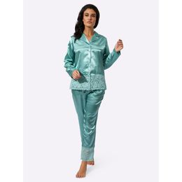 w&auml;schepur W&Auml;SCHEPUR Damen Schlafanzug, Gr. 44, gr&uuml;n, 83% Polyester, 17% Baumwolle, Homewear-Sets
