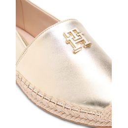 Tommy Hilfiger Damen Espadrille "TH LOGO GOLD ESPADRILLE", Gr. 35goldfarben, Leder, geflochten, unifarben, Schuhe, Sommerschuh, Schlupfschuh mit