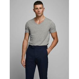Jack & Jones JACK & JONES Herren T-Shirt "SLIM- FIT BASIC TEE V-NECK", grau, Gr. S, Jersey, Obermaterial: 92% Baumwolle, 8% Elasthan, Shirts, mit V-Ausschnitt