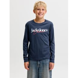 Jack & Jones Kinder Langarmshirt "JJTOM TEE LS CREW NECK 2PK MP JNR", blau, Gr. 176, JACK & JONES JUNIOR, bedruckt, Single Jersey, Obermaterial: 100% Baumwolle,